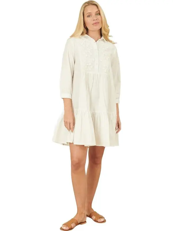 YUMI Cotton Flower Tunic Dress - White