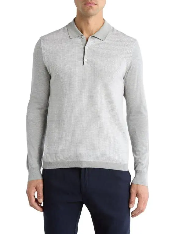 JACK VICTOR Francois Long Sleeve Cotton & Silk Polo Sweater - Light Grey