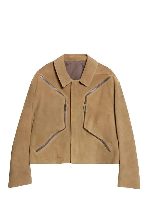 Rick Owens Temple Heizer Mac Suede Jacket - Sumi Brown