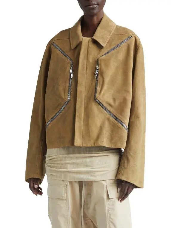 Rick Owens Temple Heizer Mac Suede Jacket - Sumi Brown