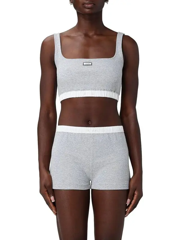 ENTIRE STUDIOS Ribbed Knit Cropped Top - Grey