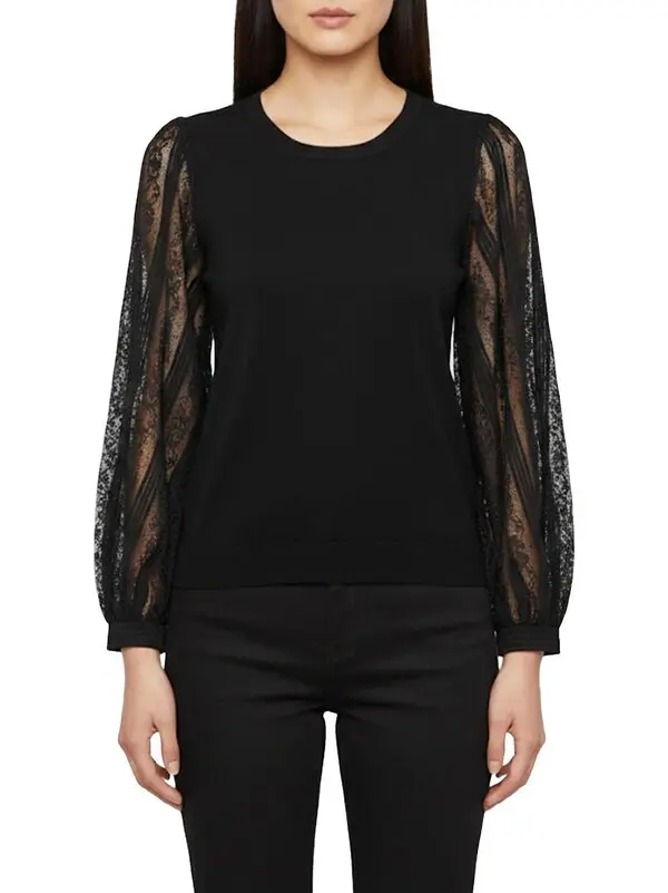 TWINSET Lace Sleeve Sweater - Black
