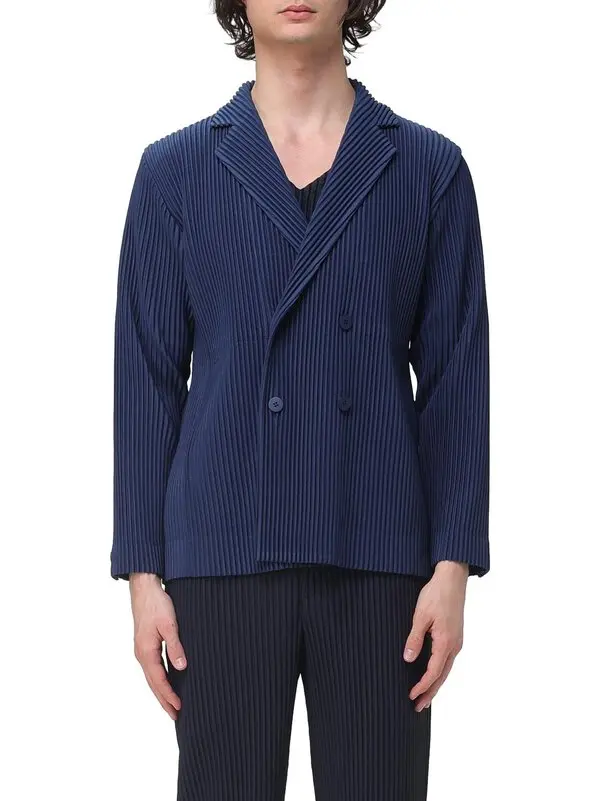 Issey Miyake Homme Plissé Double-breasted Pleated Blazer - Blue