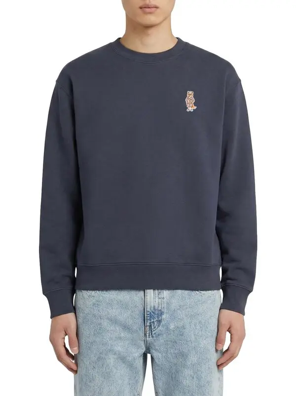 Maison Kitsuné Crewneck Sweatshirt With Embroidered Logo - Blue