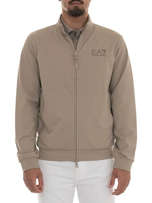 EA7 Zip Cardigan With High Neck - Beige