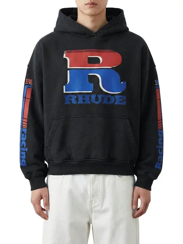 Rhude Printed Pullover Hoodie - Black