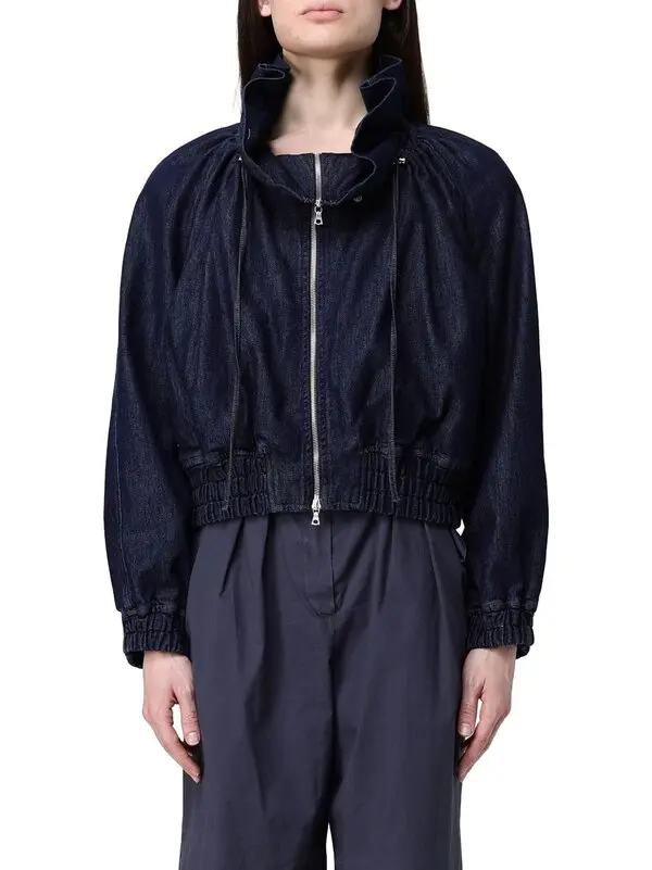 Dries Van Noten Denim Crop Bomber Jacket - Blue