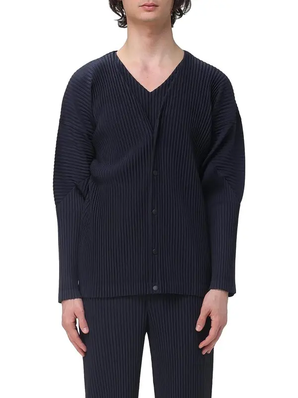 Issey Miyake Pleated V-neck Cardigan - Blue