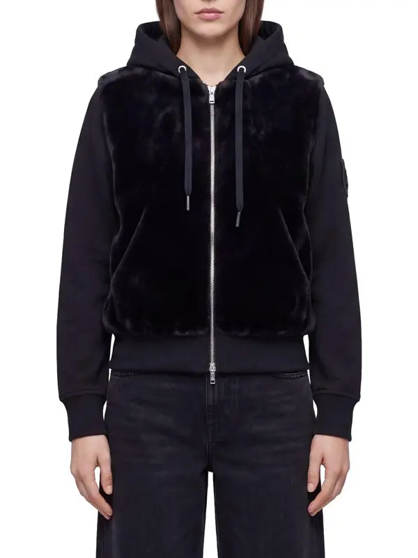 Moose Knuckles Fur Front Zip Hoodie - Black