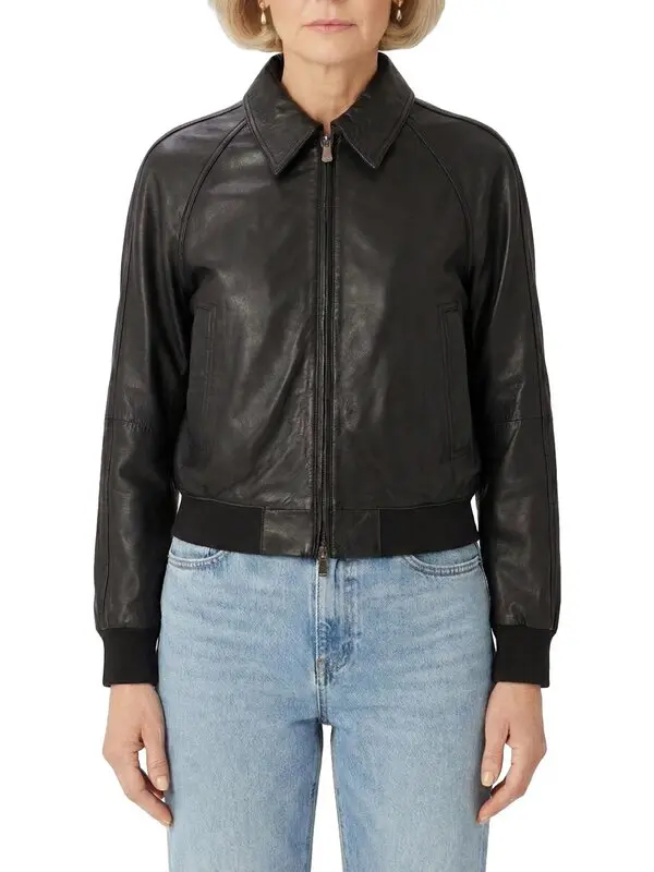 Pinko Leather Bomber Jacket - Black