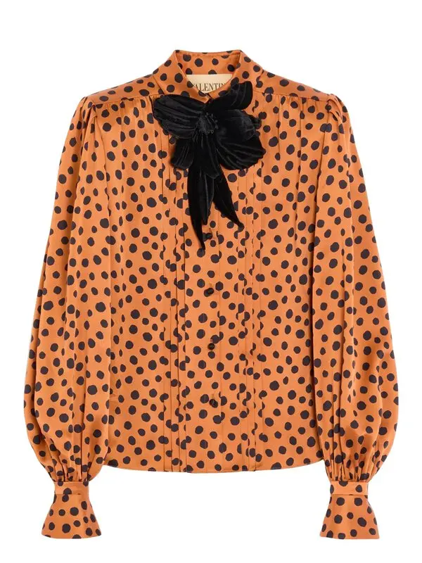 Valentino Garavani Silk Polka-dot Blouse - Brown