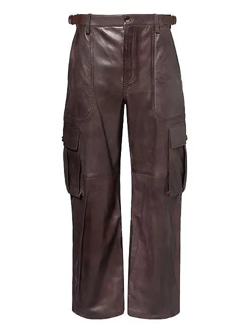 Loewe Wide-leg Side-pocket Leather Cargo Trousers - Brown