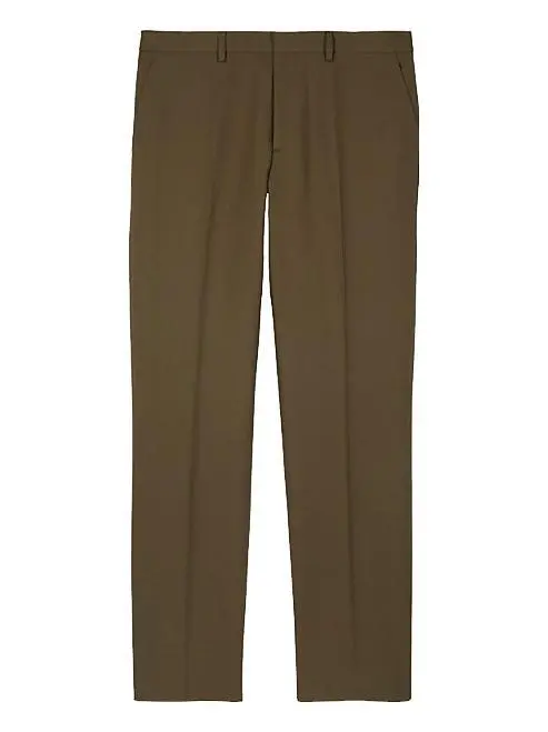 The Kooples Regular-fit Cotton And Linen-blend Trousers - Kaki