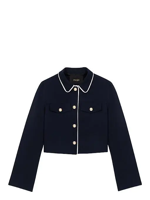 Maje Contrast-trim Cropped Jacket - Navy