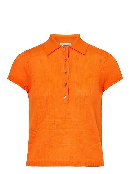 ME+EM Polo-collar Wool Cashmere And Silk Top - Tangerine Orange