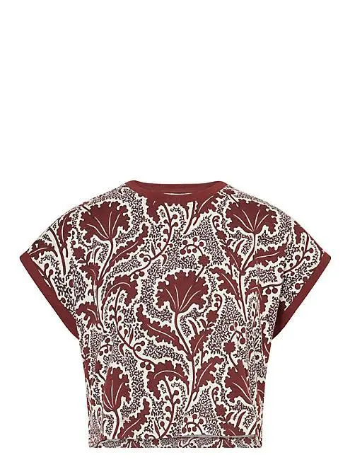 ME+EM Rising Flowers Printed Cotton T-shirt - Cinnamon Brown Multi