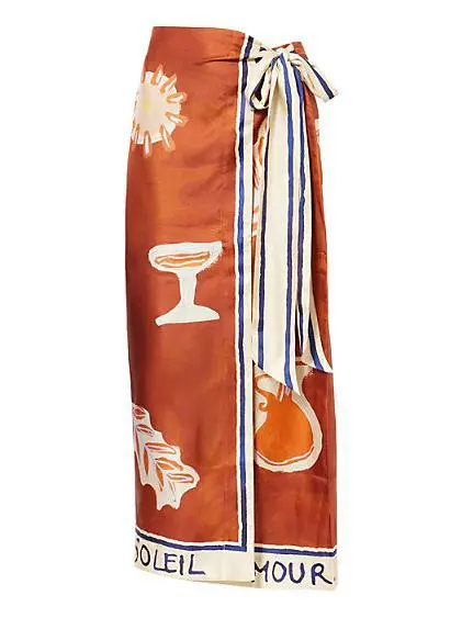 ALEMAIS Alémais X Lrnce Soleil D'amour Silk Sarong Skirt - Rust