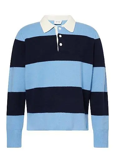 Soft Goat Striped Knitted Cashmere Polo Jumper - Multi