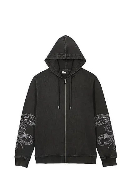 The Kooples Hooded Zip-up Cotton Sweatshirt - Black Washed