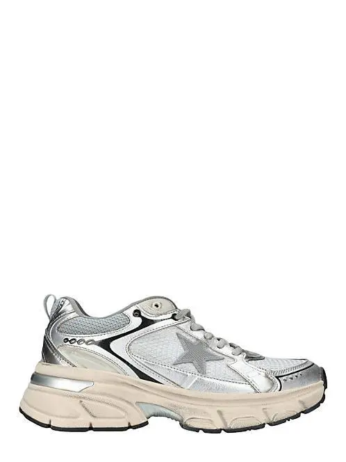 GOLDEN GOOSE Lightstar Leather And Mesh Trainers - Silver Com