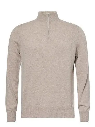 Soft Goat Funnel-neck Quarter-zip Cashmere Jumper - Grey
