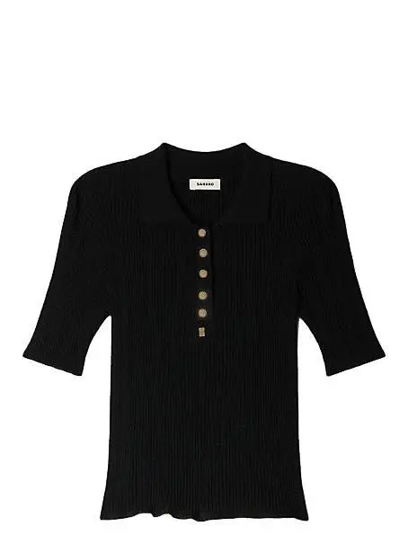 Sandro Collared Short-sleeve Knitted Polo - Black