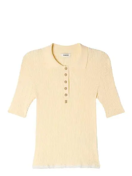 Sandro Collared Short-sleeve Knitted Polo - Vanilla