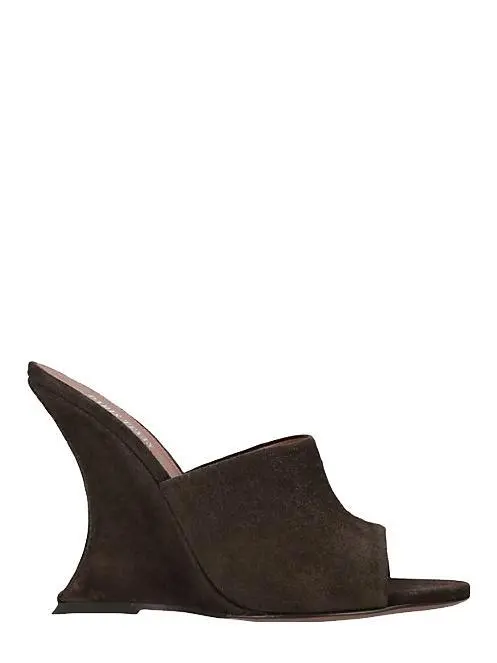 Paris Texas Nina 105 Suede Wedge Mules - Dark Brown