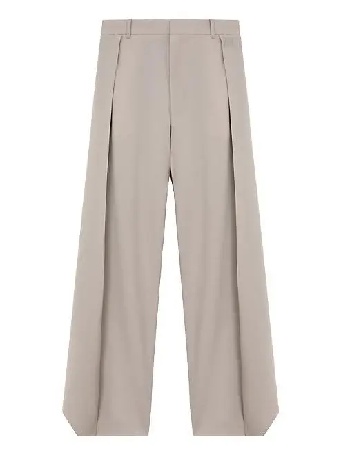 Loewe Layered-panel Wide-leg High-rise Wool-blend Trousers - Light Taupe