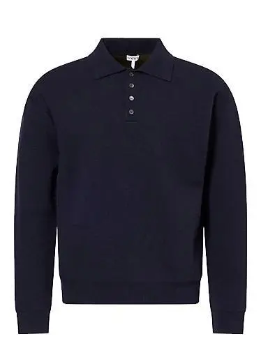 Loewe Intarsia-logo Polo-collar Wool Jumper - Navy Blue