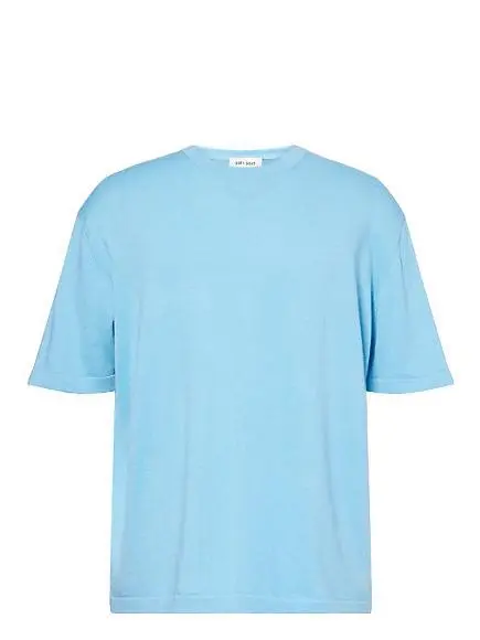 Soft Goat Round-neck Short-sleeve Wool And Cashmere T-shirt - Azure