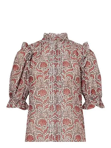 ME+EM Rising Flower Printed Silk And Cotton Blouse - Brown Multi