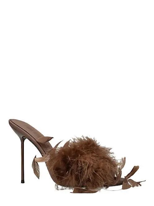 Paris Texas Lidia 105 Feather-embellished Mules - Brown
