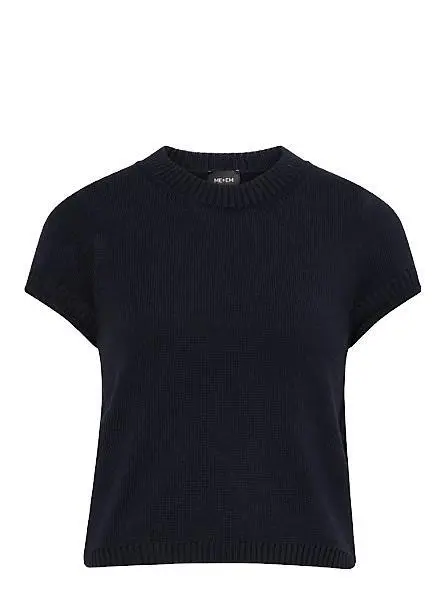ME+EM Shrunken Round-neck Knitted Cotton T-shirt - Navy