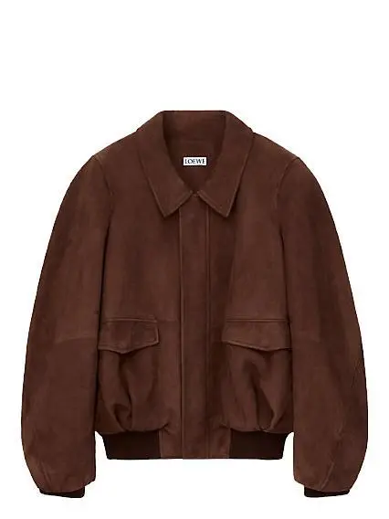 Loewe Flap-pocket Collared Suede Bomber Jacket - Dark Brown