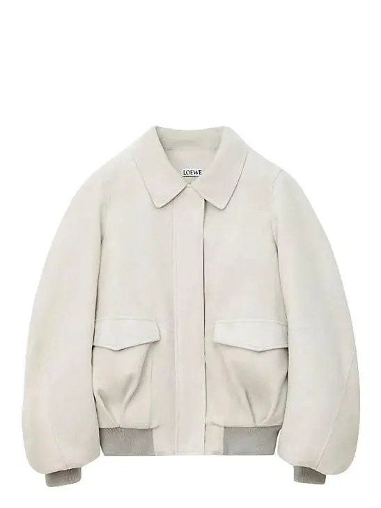 Loewe Flap-pocket Collared Suede Bomber Jacket - Light Grey