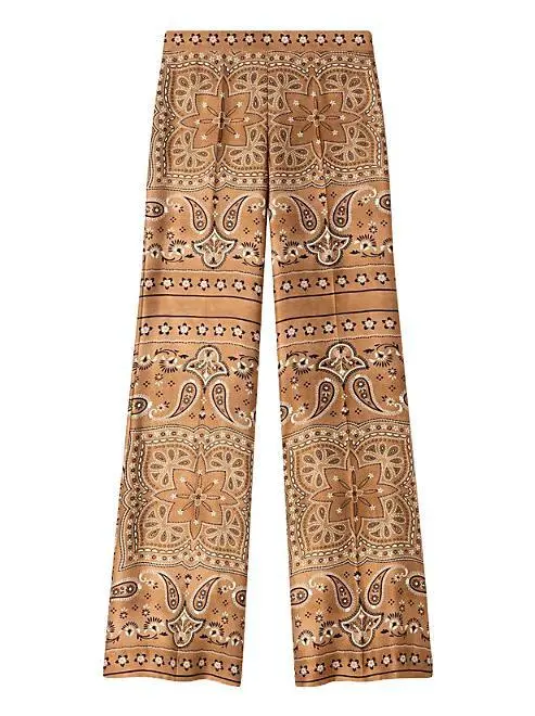 Sandro Flared Bandana-print Woven Trousers - Brown / Black
