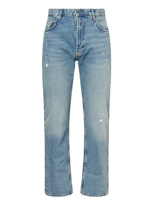 Emporio Armani Distressed Straight-leg Denim Jeans - Light Blue Denim