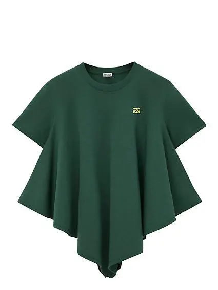 Loewe Cape-hem Logo-embroidered Cotton-blend T-shirt - Dark Green