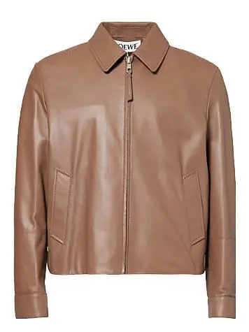 Loewe Classic-collar Leather Jacket - Taupe