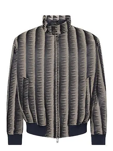 Emporio Armani Graphic-pattern Cotton-blend Jacket - Blue Navy/ Mourn