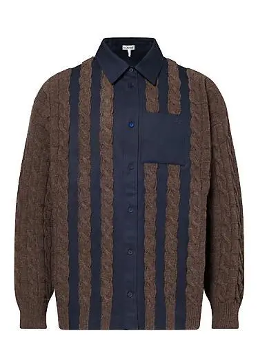 Loewe Cable-knit Hybrid Wool Shirt - Navy/brown