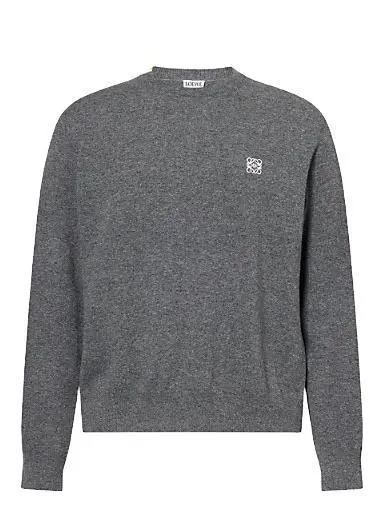 Loewe Regular-fit Embroidered-logo Wool Jumper - Grey
