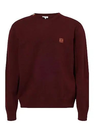 Loewe Regular-fit Embroidered-logo Wool Jumper - Burgundy