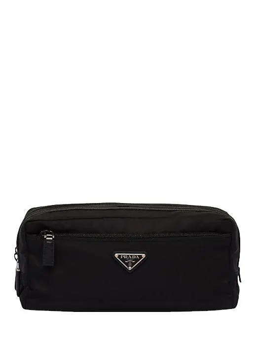 Prada Re-nylon Leather And Recycled-nylon Pouch - Black