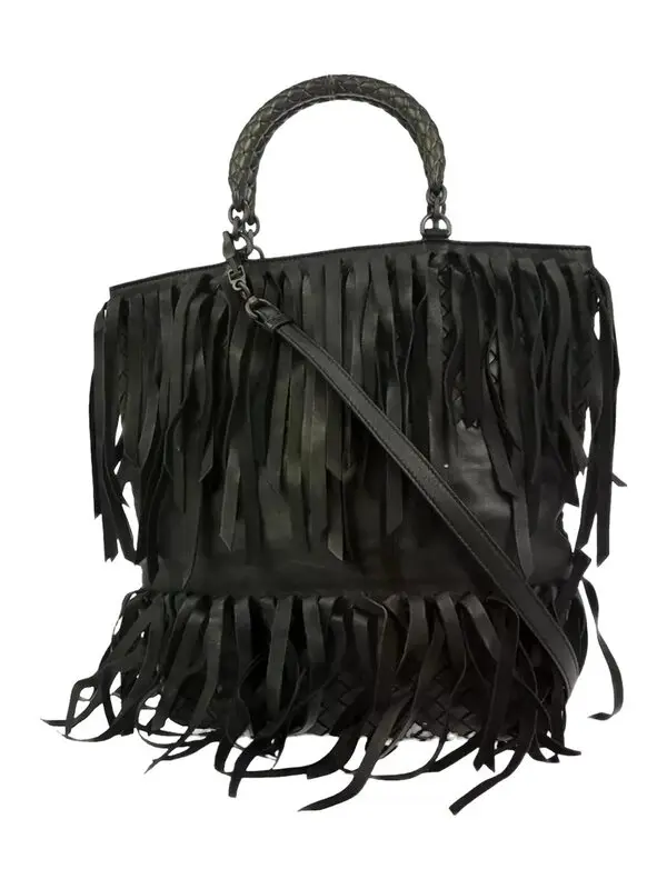 Bottega Veneta 2010s Intrecciato Fringe Tote Bag - Black