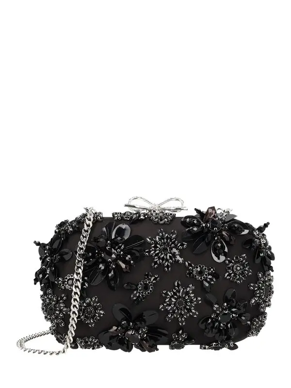 SELF-PORTRAIT Floral Crystal Clutch Bag - Black