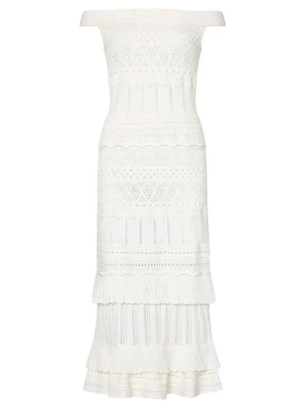 MILLY Maven Ruffle Midi Dress - Ecru
