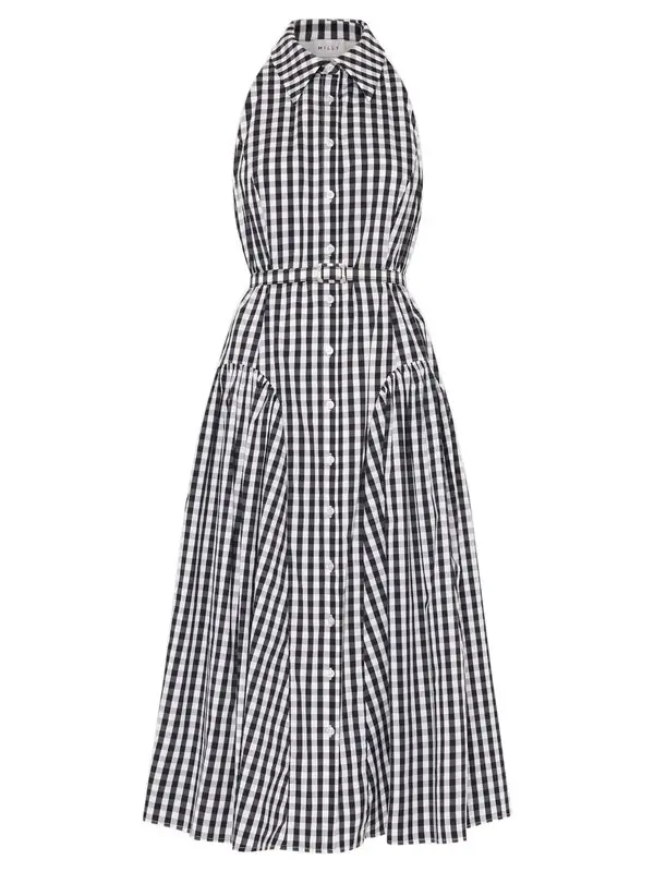 MILLY Maxine Gingham Midi Dress - Black/white