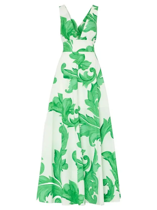MILLY Catarina Printed Poplin Maxi Dress - Green/white